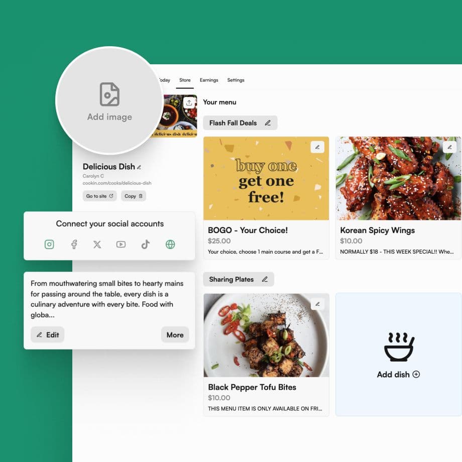 Cookin — Your online store, ready to take orders.